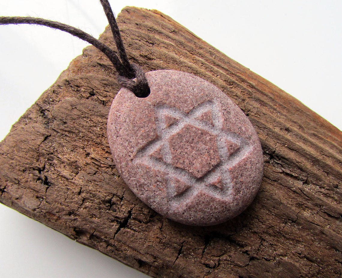 Star of David Stone Pendant Engraved Symbol Beach Pebble | Etsy