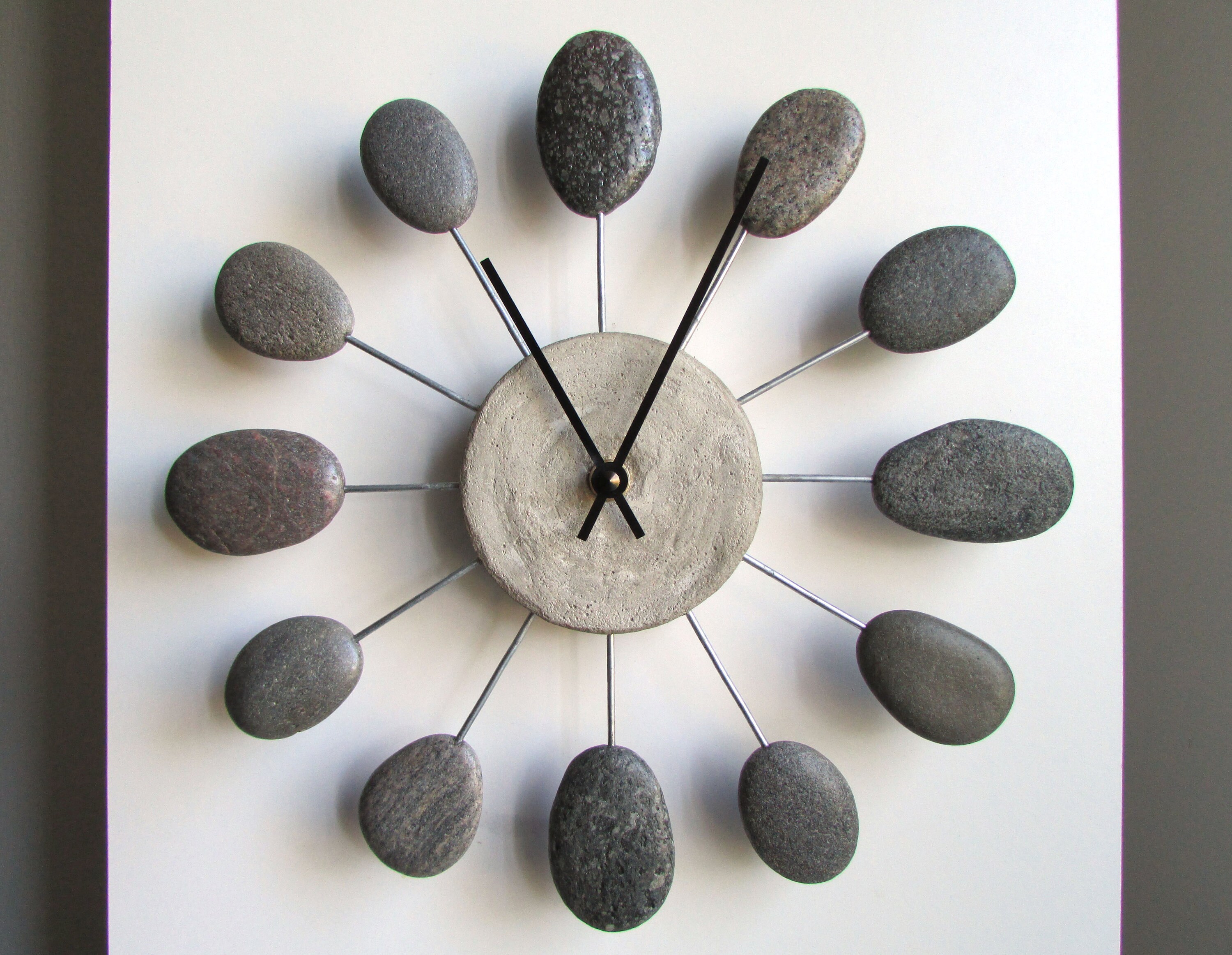 Black Stone Clock 11.5 Coastal Rustic Wood & Stone - Etsy
