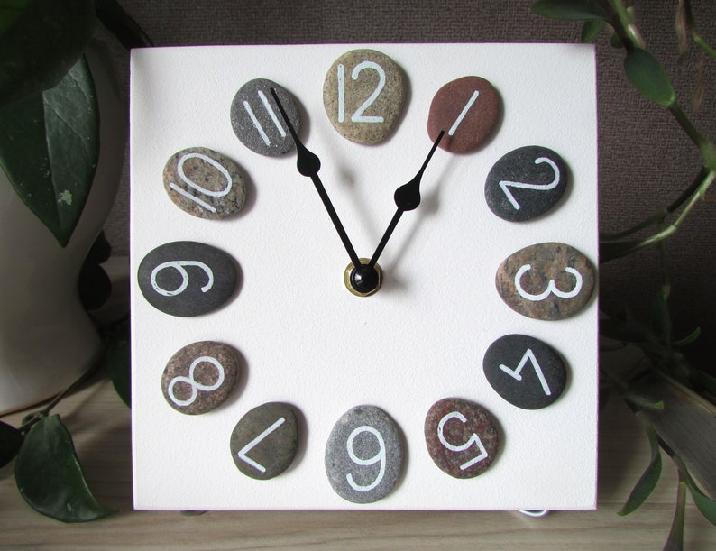 Colorful Stone Clock 6.5", Pebble Art Clock, Small Stone Table Clock ...