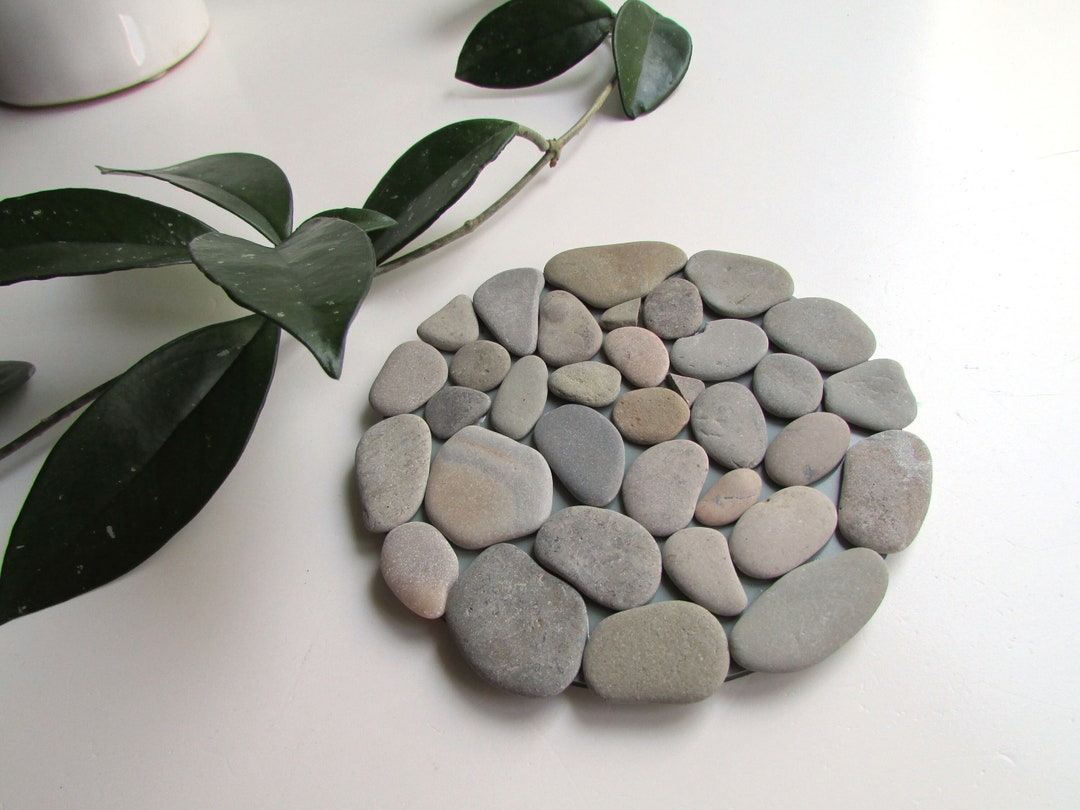 Gray Stone Coaster, Pebble Mosaic Coaster, Coastal Beverage Coaster ...