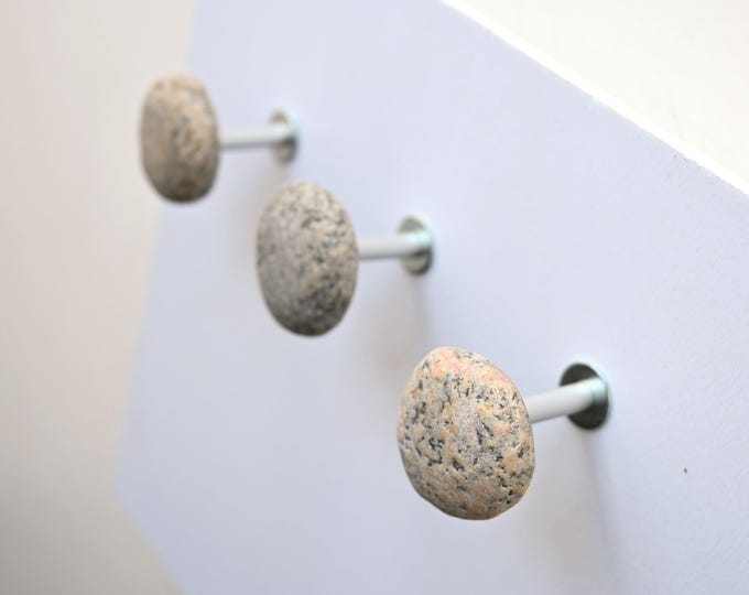 3 Stone Wall Hooks, Grey Bathroom Hooks, Gray Pebble Wall Hooks, Coastal Decor, Fun Wall Hooks ...