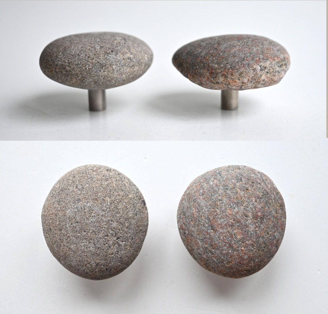 Stone Knob Pair, Beach Stone Door Knobs, Natural Stone Cupboard Knob, Round Sea Stone Pull ...