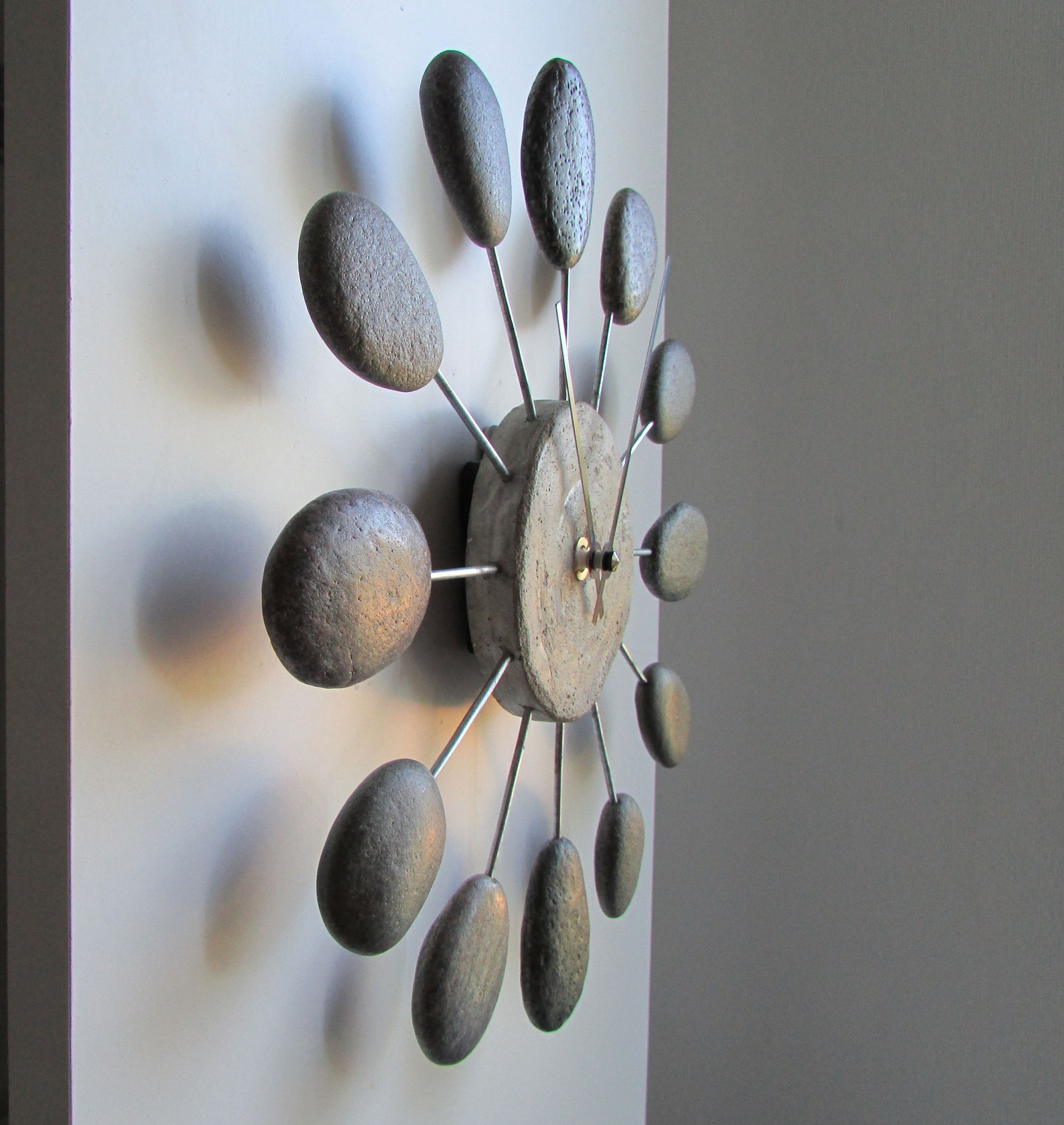 Black Stone Clock 11.5 Coastal Rustic Wood & Stone - Etsy