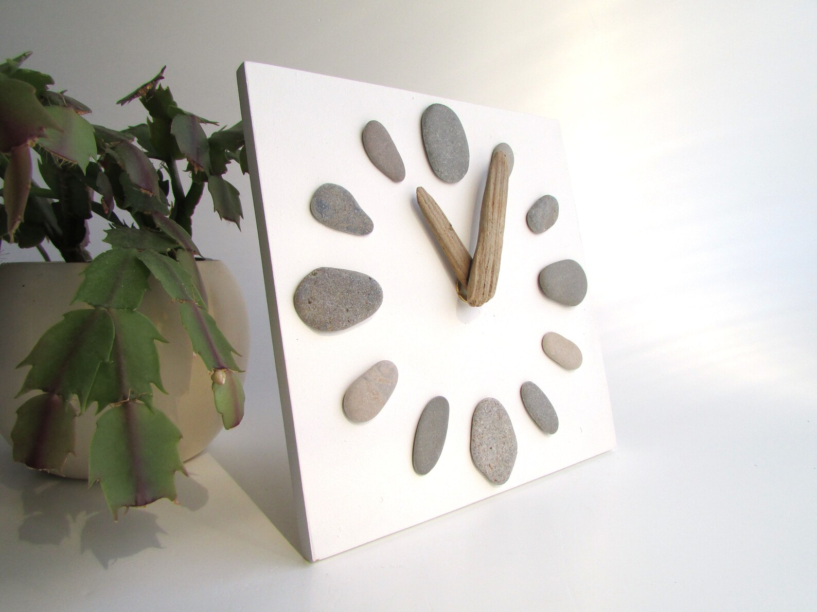 Gray Stone Desk Clock 7 Pebble Art Clock Coastal - Etsy
