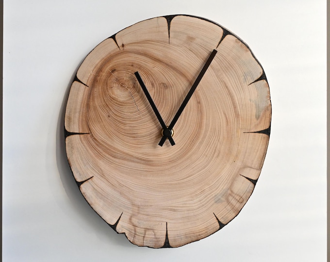 Wooden Clock 9", Rustic Elm Wood Slice Clock, Silent Wall Clock ...