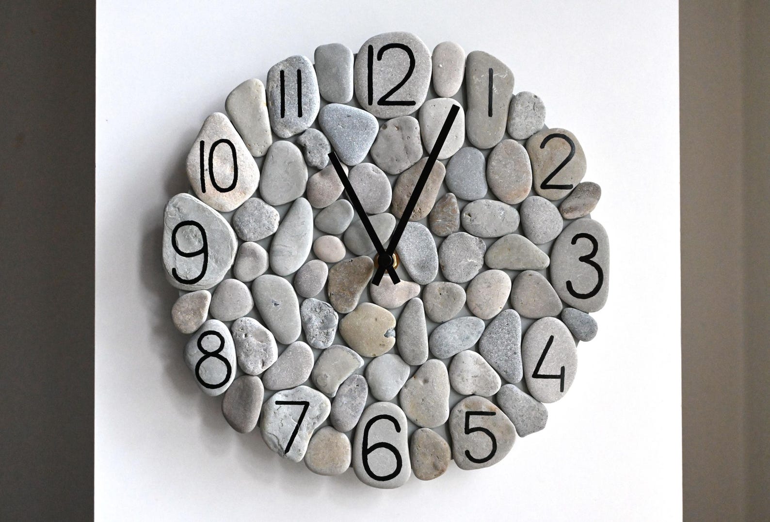 Gray Stone Mosaic Clock 10", Pebble Art Clock, Stone Wall Clock, Beach ...