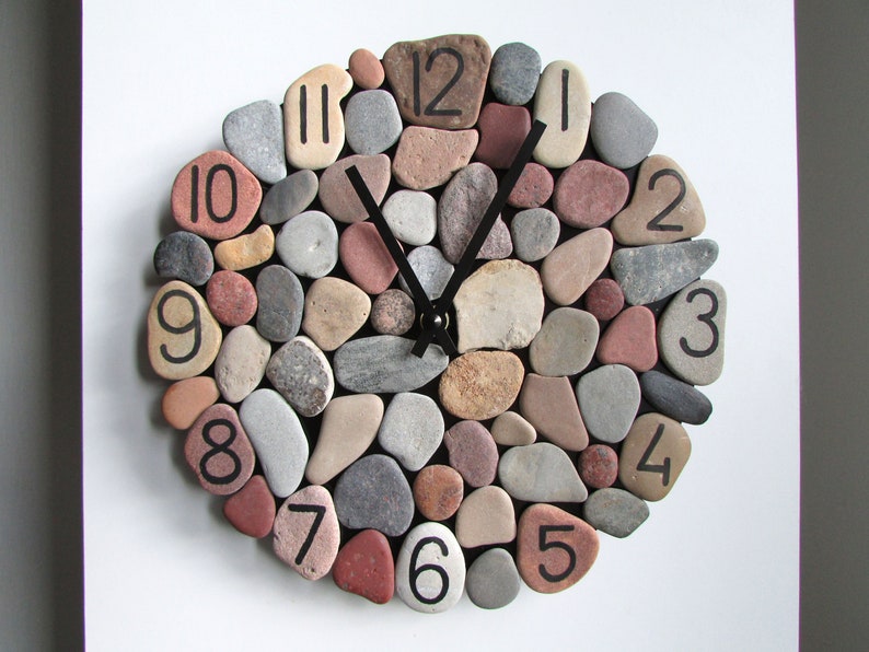 Stone Clock 10 Pebble Art Clock Stone Mosaic Wall - Etsy