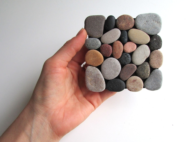 Pebble Coaster Stone Mosaic Coaster Coastal Beverage | Etsy