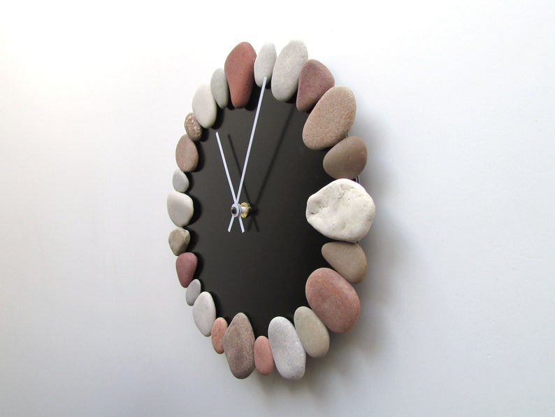 Pebble Art Clock 11", Coastal Stone Clock, Sea Pebble Wall Clock, Beach ...