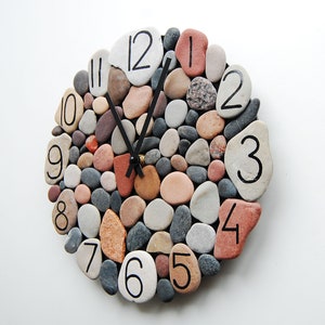 Stone Clock 10, Pebble Art Clock, Stone Mosaic Wall Clock, Beach Theme ...