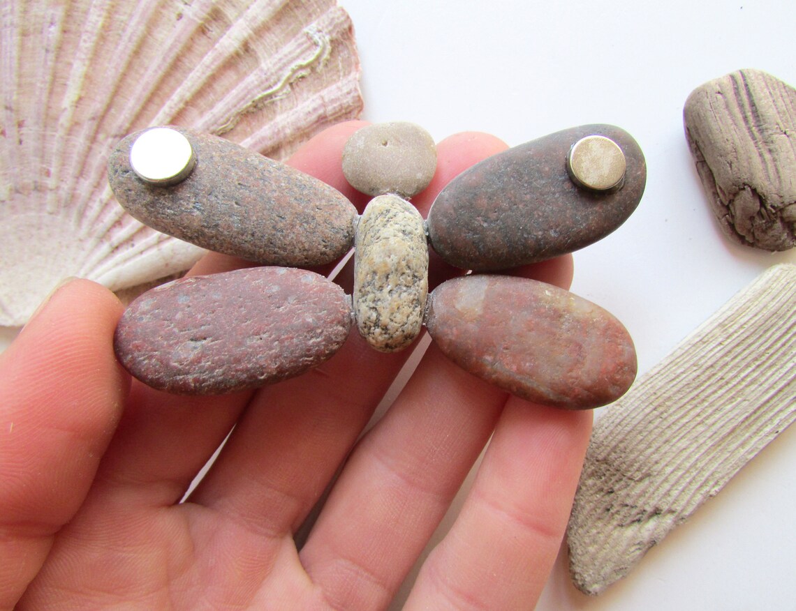 Stone Dragonfly Magnet Pebble Art Sea Stone Shape Fridge | Etsy