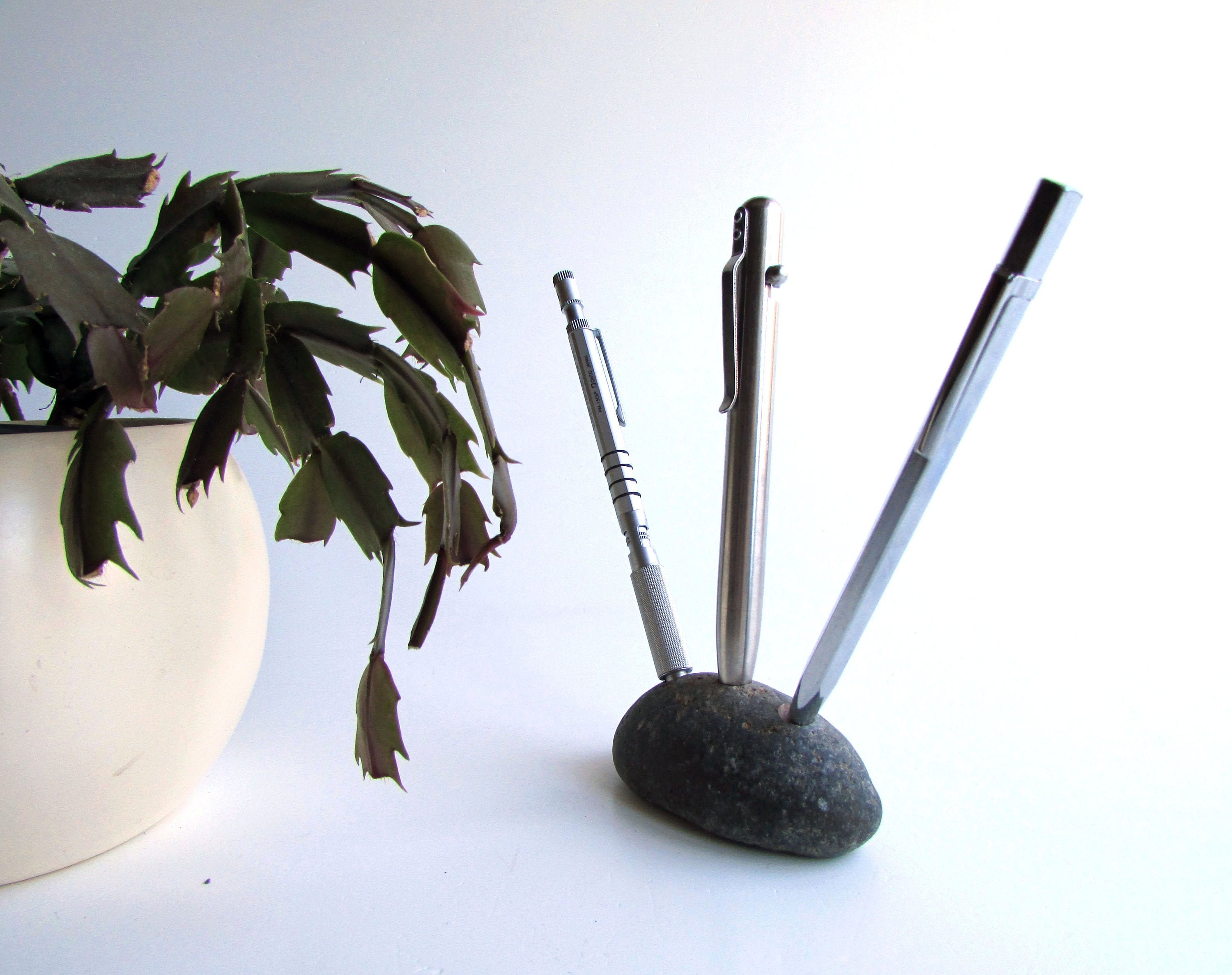 Stone Pen Holder Heavy Stone Pen Stand Coastal Office Decor | Etsy