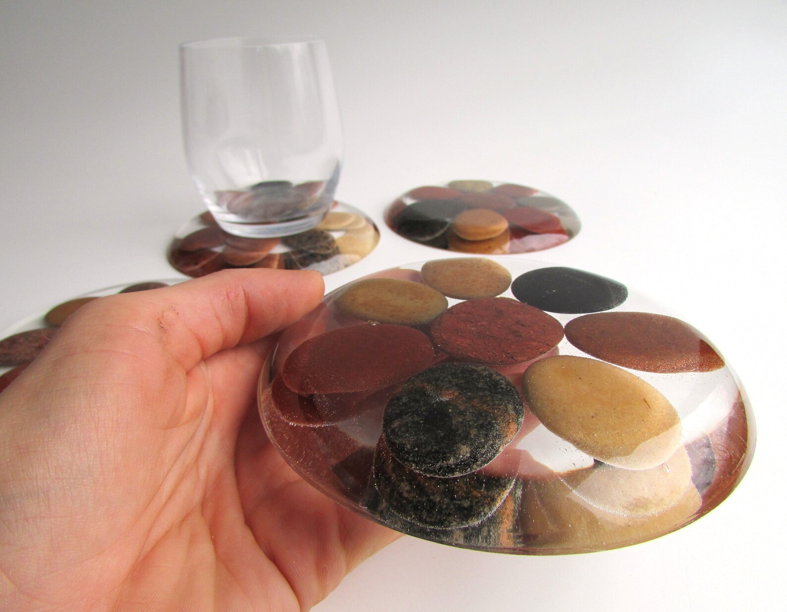 Epoxy Resin Coaster With Beach Pebbles Stone Beverage - Etsy