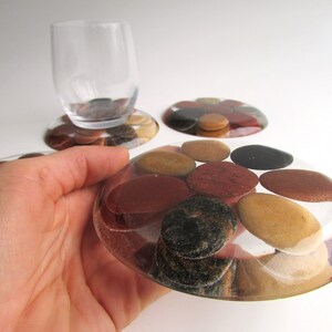 Epoxy Resin Coaster With Beach Pebbles, Stone Beverage Coaster, Coastal ...