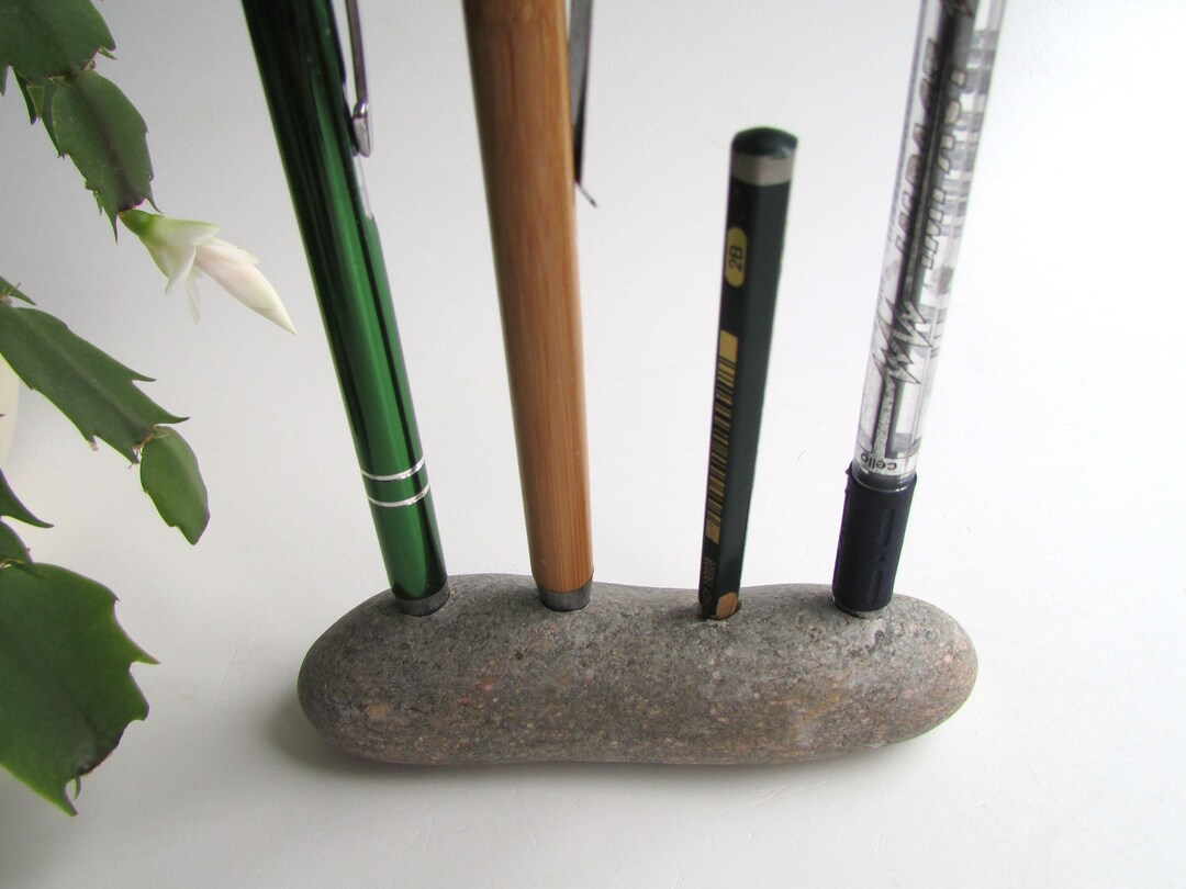 Stone Pen Holder Heavy Stone Pen Stand Coastal Office Decor - Etsy