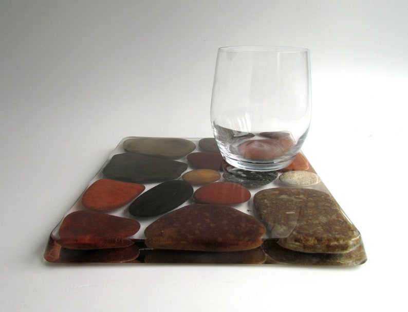 Stone Trivet With Epoxy Resin Beach Stone Placemat Coastal - Etsy