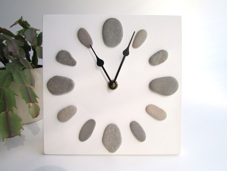 Gray Stone Desk Clock 7 Pebble Art Clock Coastal - Etsy