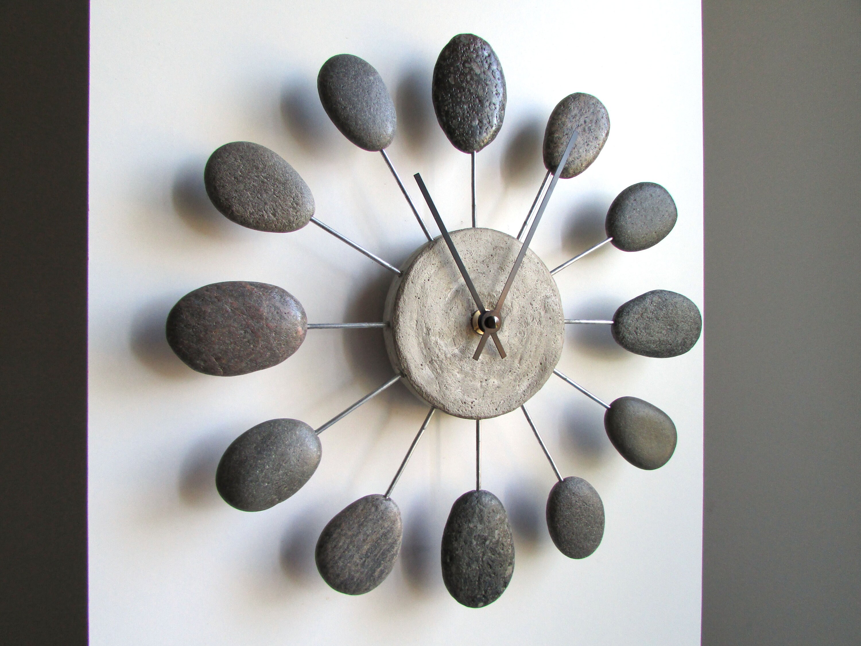 Black Stone Clock 11.5 Coastal Rustic Wood & Stone - Etsy