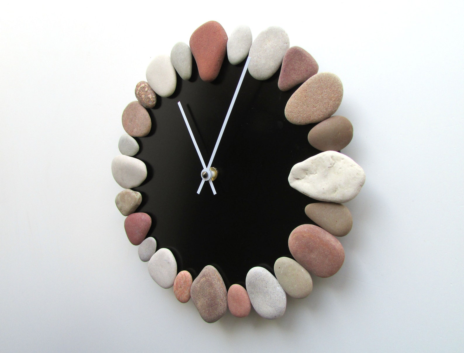 Pebble Art Clock 11", Coastal Stone Clock, Sea Pebble Wall Clock, Beach ...
