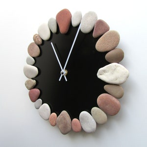 Pebble Art Clock 11", Coastal Stone Clock, Sea Pebble Wall Clock, Beach ...
