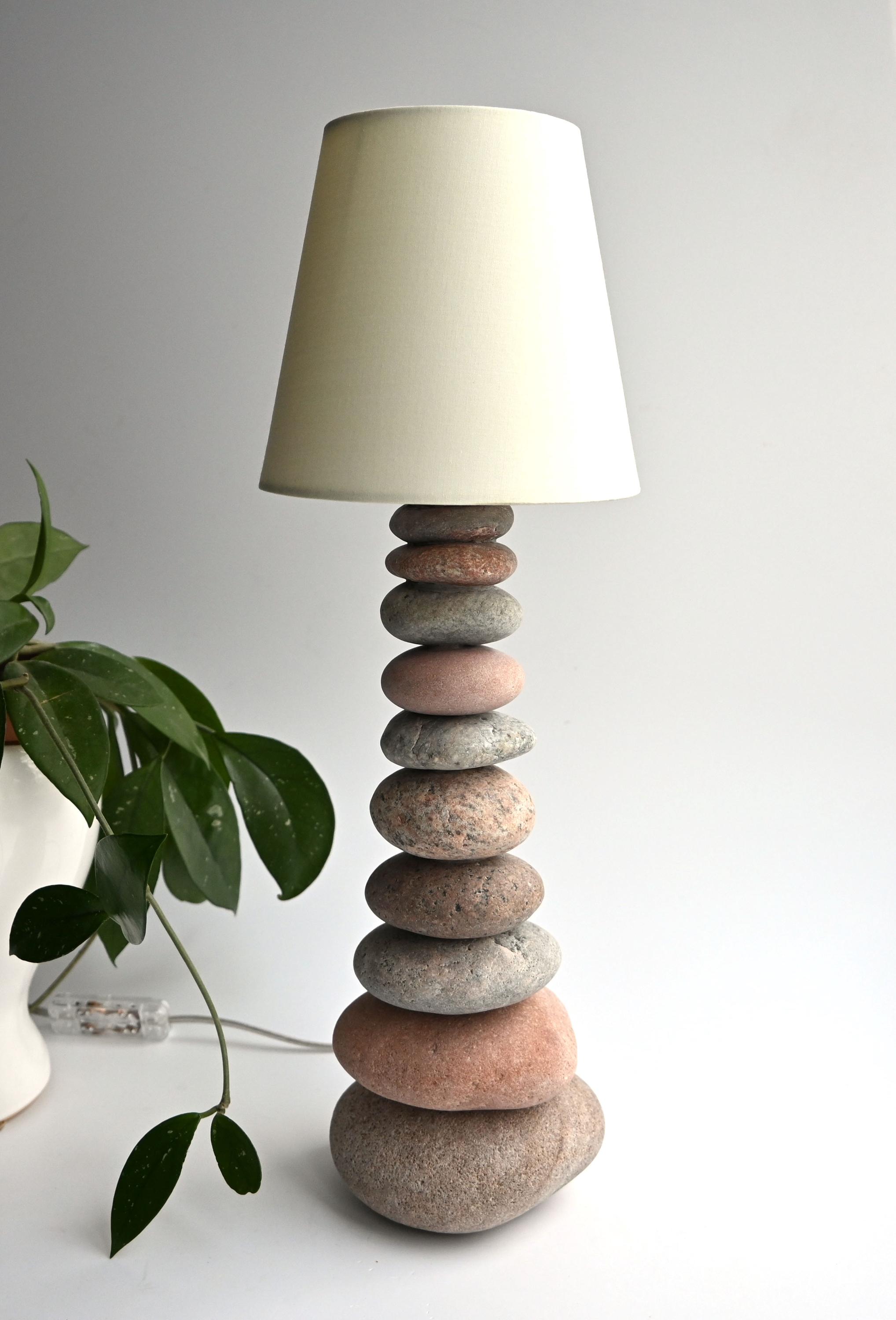 Stone Lamp, Coastal Decor, Bedside Scandinavian Night Light, Natural ...