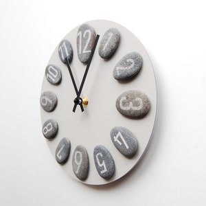 Gray Stone Clock 9.5", Coastal Stone Clock, Sea Pebble Art Wall Clock ...