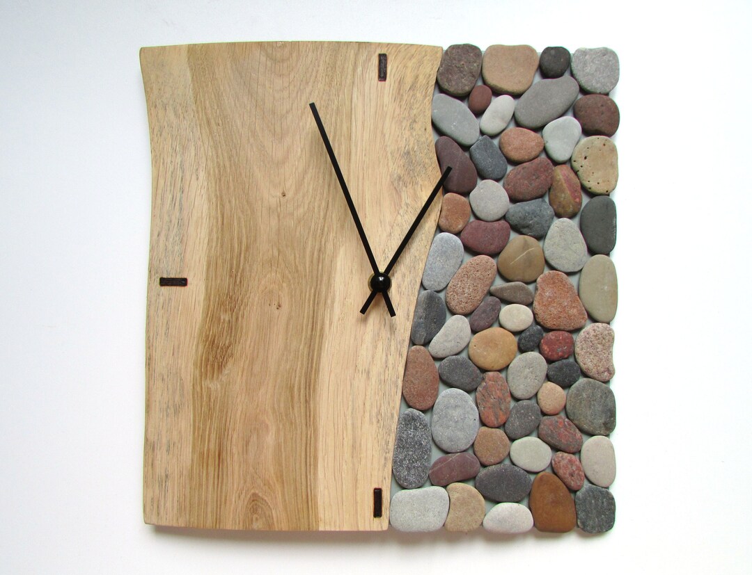 Wood & Stone Clock 11, Rustic Wall Clock, Wooden Clock, Natural Wood ...