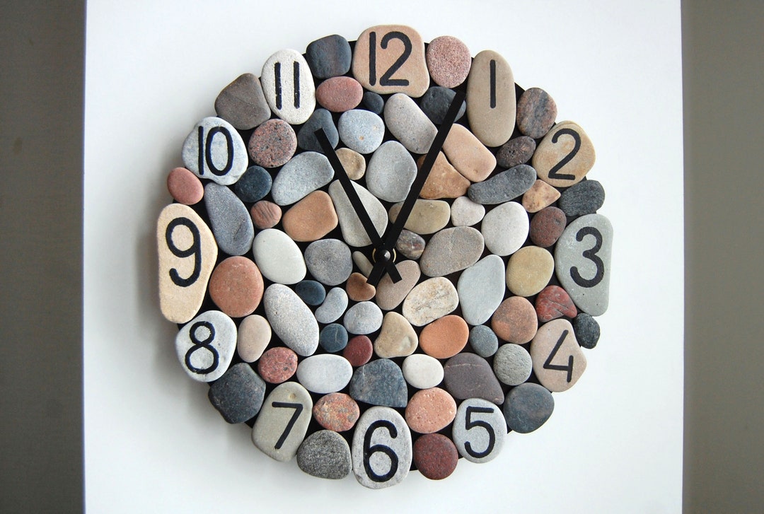 Stone Clock 10 Pebble Art Clock Stone Mosaic Wall - Etsy