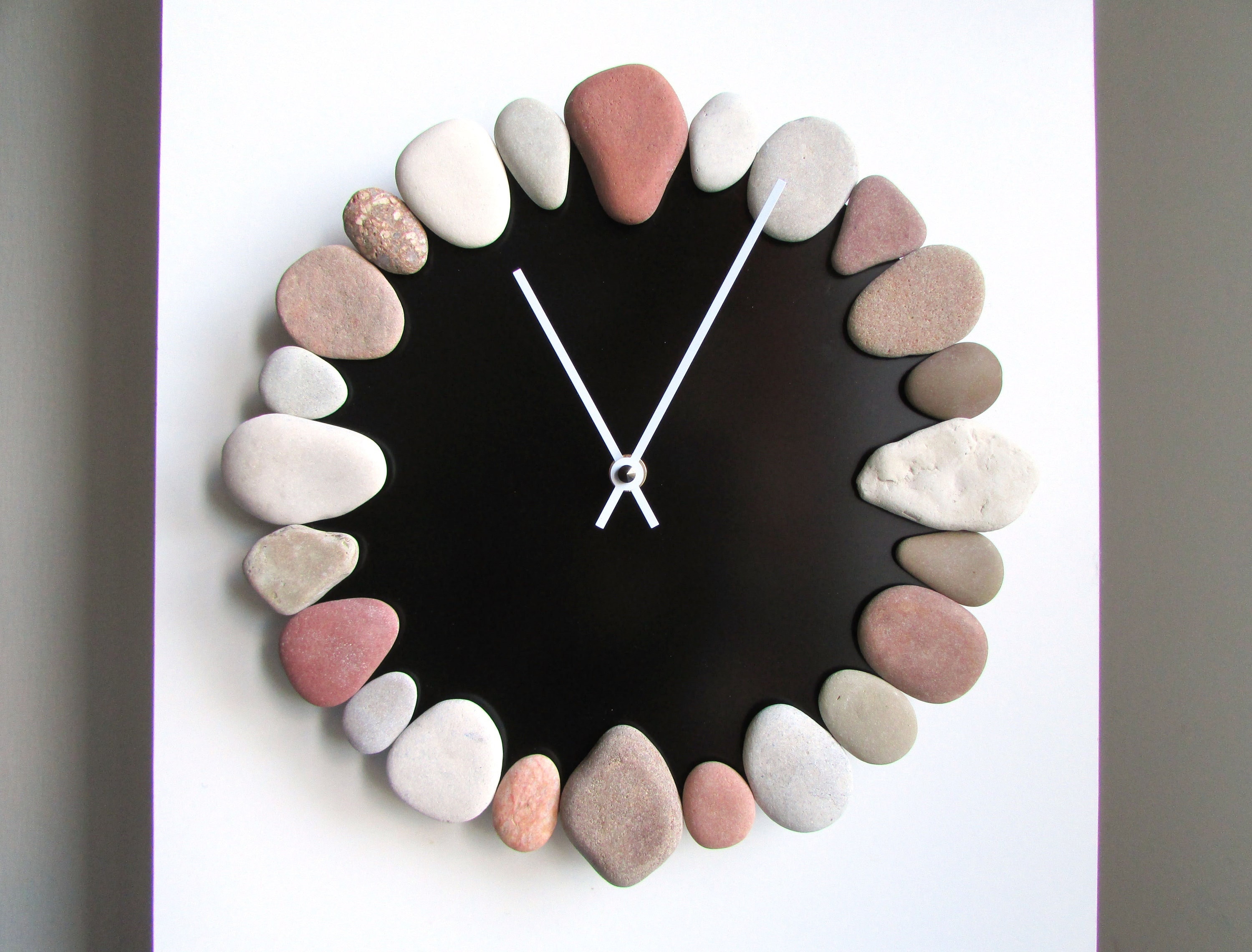 Pebble Art Clock 11", Coastal Stone Clock, Sea Pebble Wall Clock, Beach ...