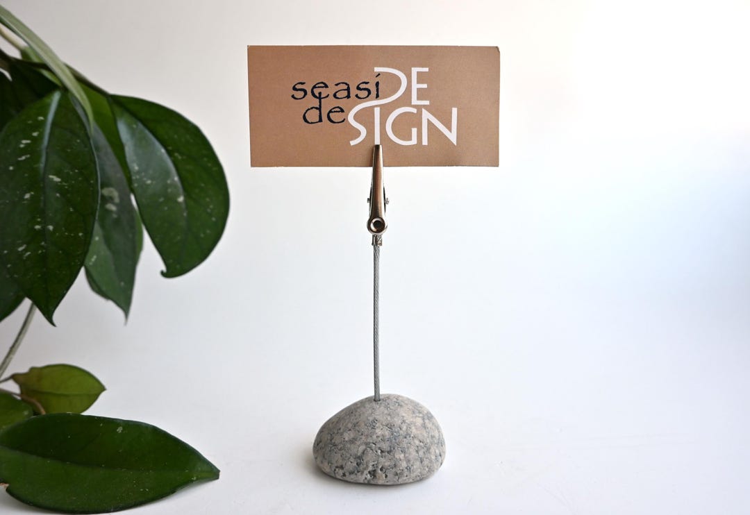 Stone Photo Clip Stand, Picture Clip Holder, Beach Pebble Art Memo Clip ...