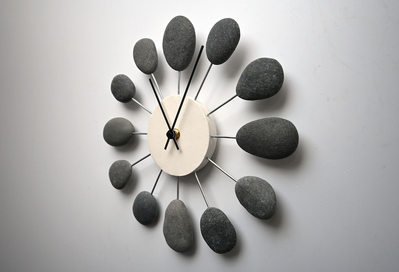 Gray Stone Clock 11.5", Organic Design Natural Stone Clock, Driftwood ...