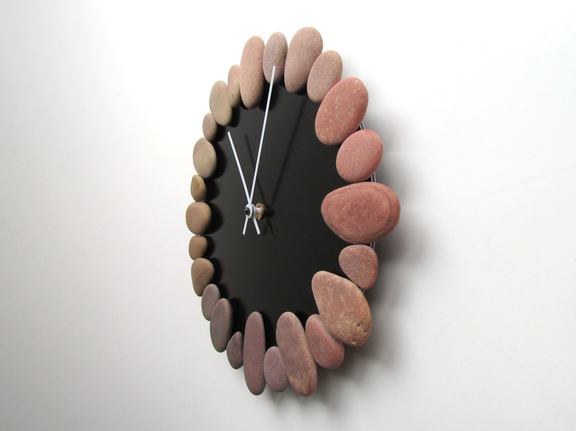 Pebble Art Clock 11", Coastal Stone Clock, Sea Pebble Wall Clock, Beach ...