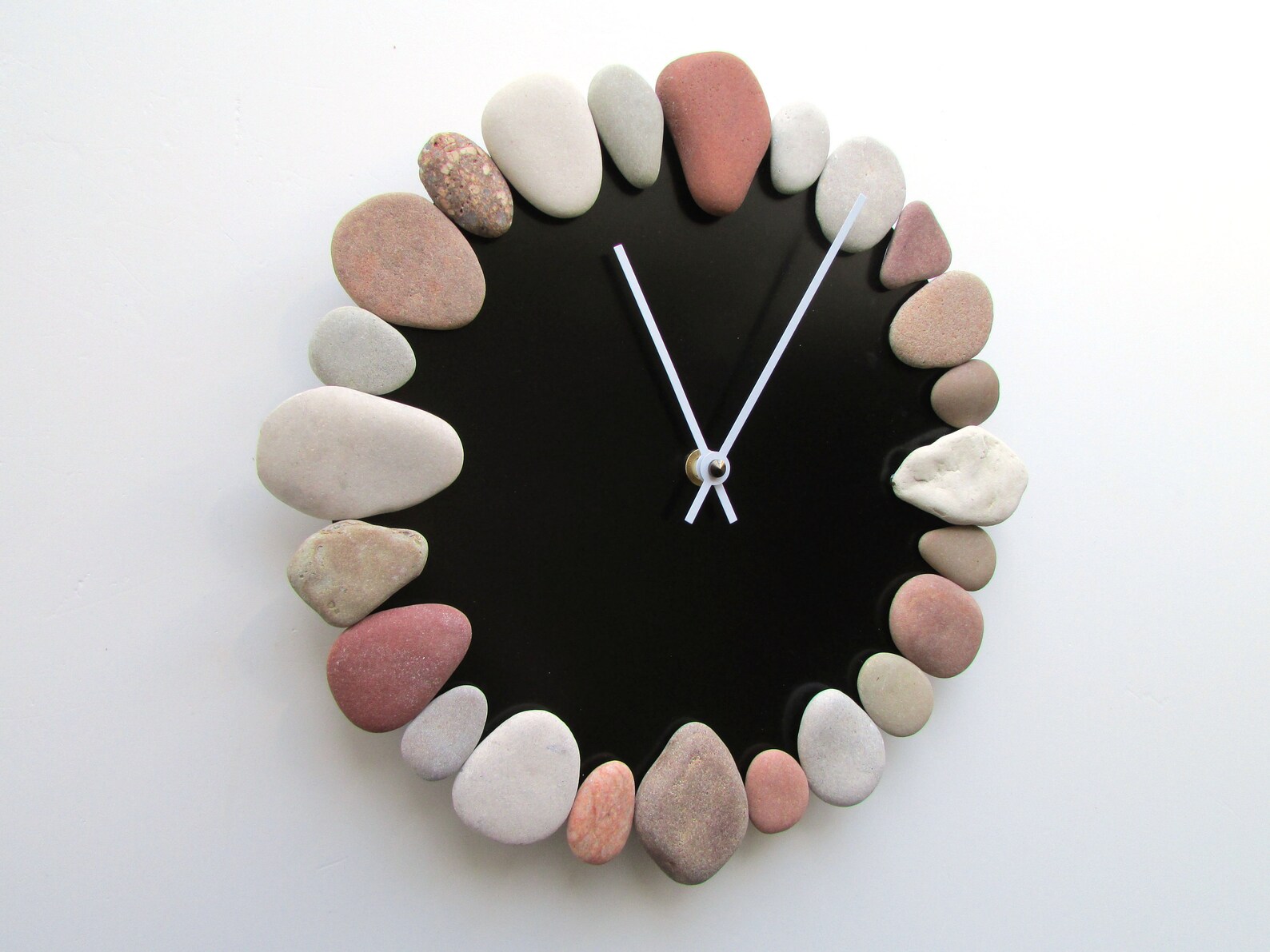 Pebble Art Clock 11", Coastal Stone Clock, Sea Pebble Wall Clock, Beach ...