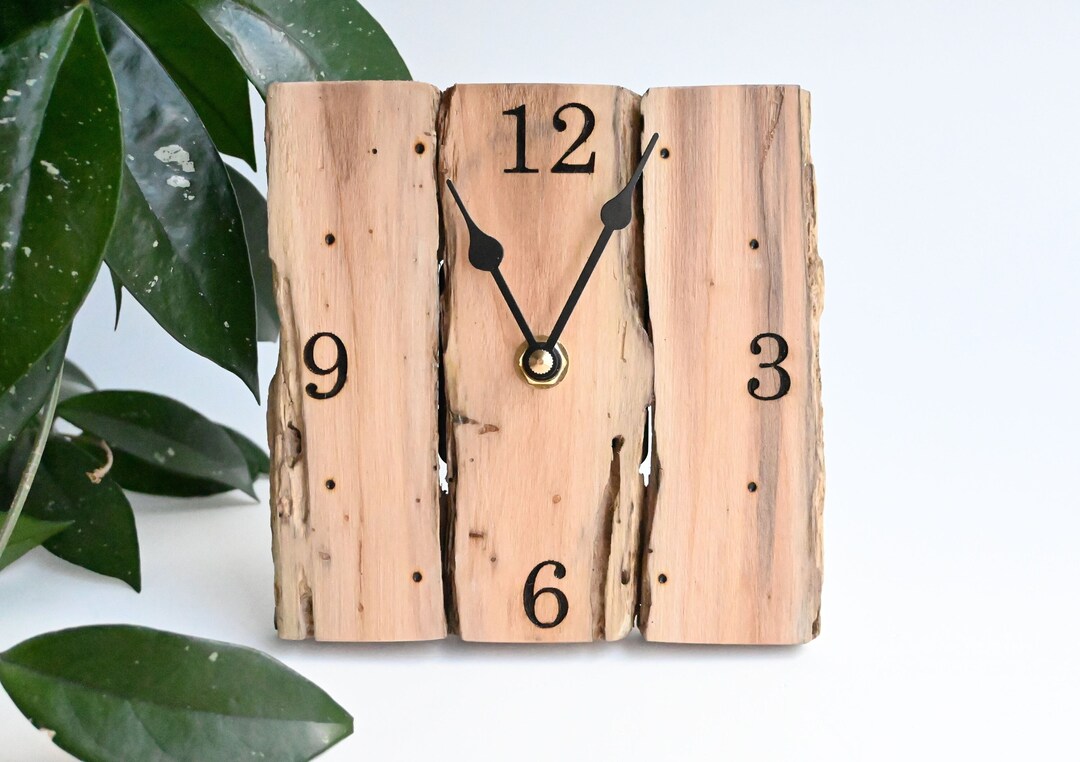 Driftwood Table Clock 6", Rustic Aged Wood Desk Clock, Mini Clock ...
