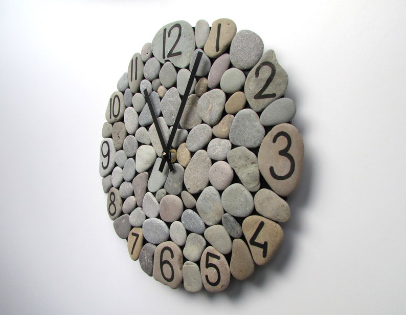 Gray Stone Mosaic Clock 10 Pebble Art Clock Stone Wall - Etsy