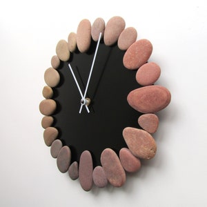 Pebble Art Clock 11", Coastal Stone Clock, Sea Pebble Wall Clock, Beach ...