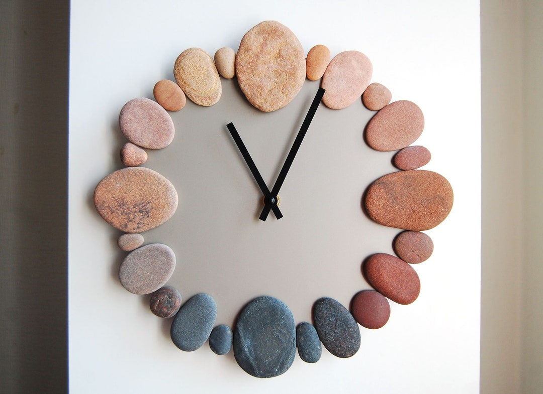 Pebble Art Clock 11.5, Coastal Stone Clock, Sea Pebble Wall Clock ...