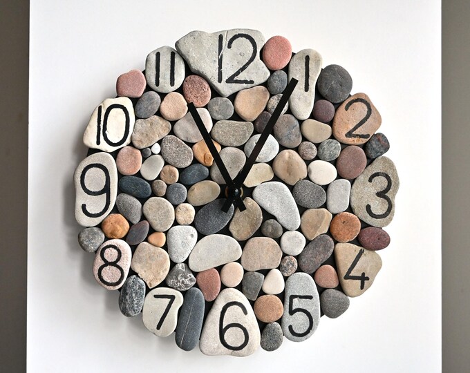 Stone Clock 10", Pebble Art Clock, Stone Mosaic Wall Clock, Beach Theme ...