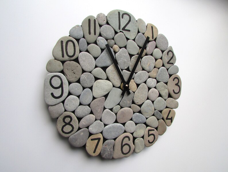 Gray Stone Mosaic Clock 10 Pebble Art Clock Stone Wall - Etsy
