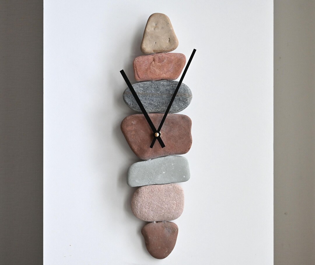 Stone Clock 14.4", Pebble Art Clock, Minimalist Stone Wall Clock ...