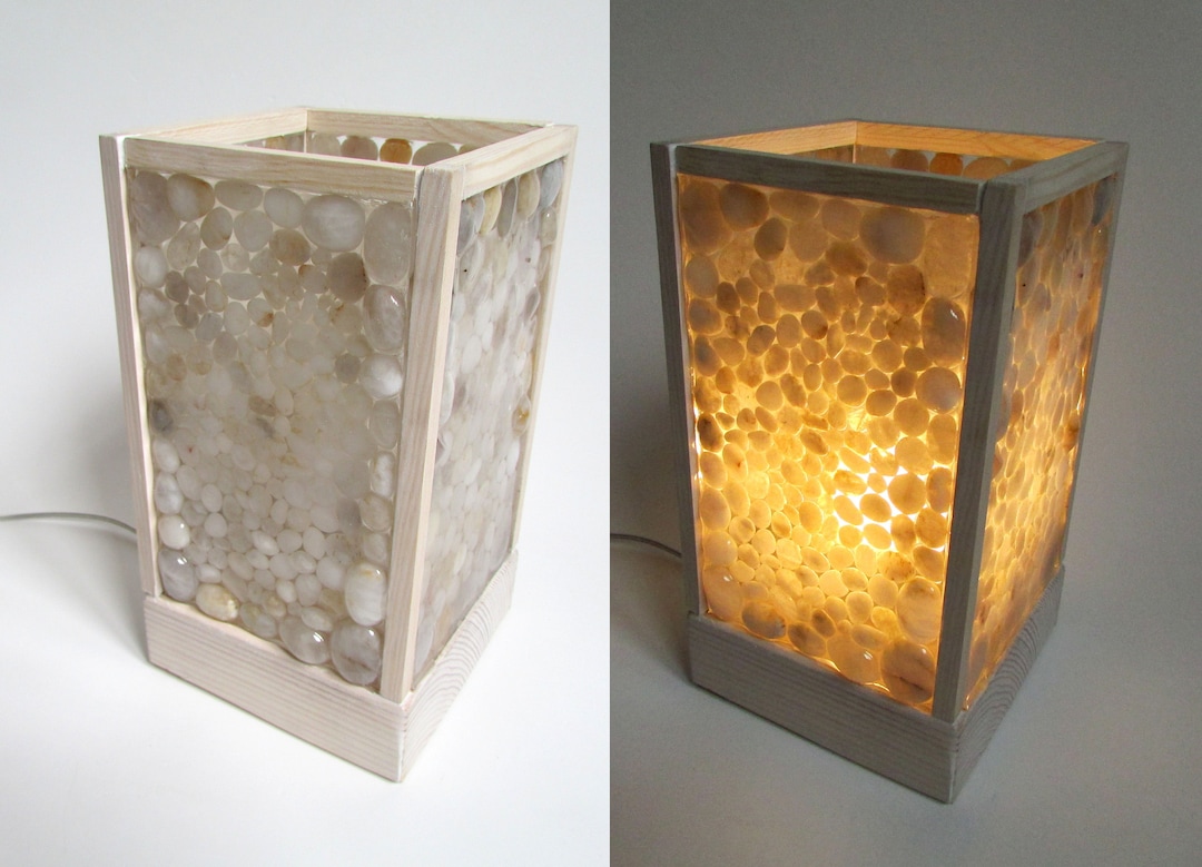 White Stone Lamp, Coastal Stone Nightlight, Beach Pebble Art, Coastal ...