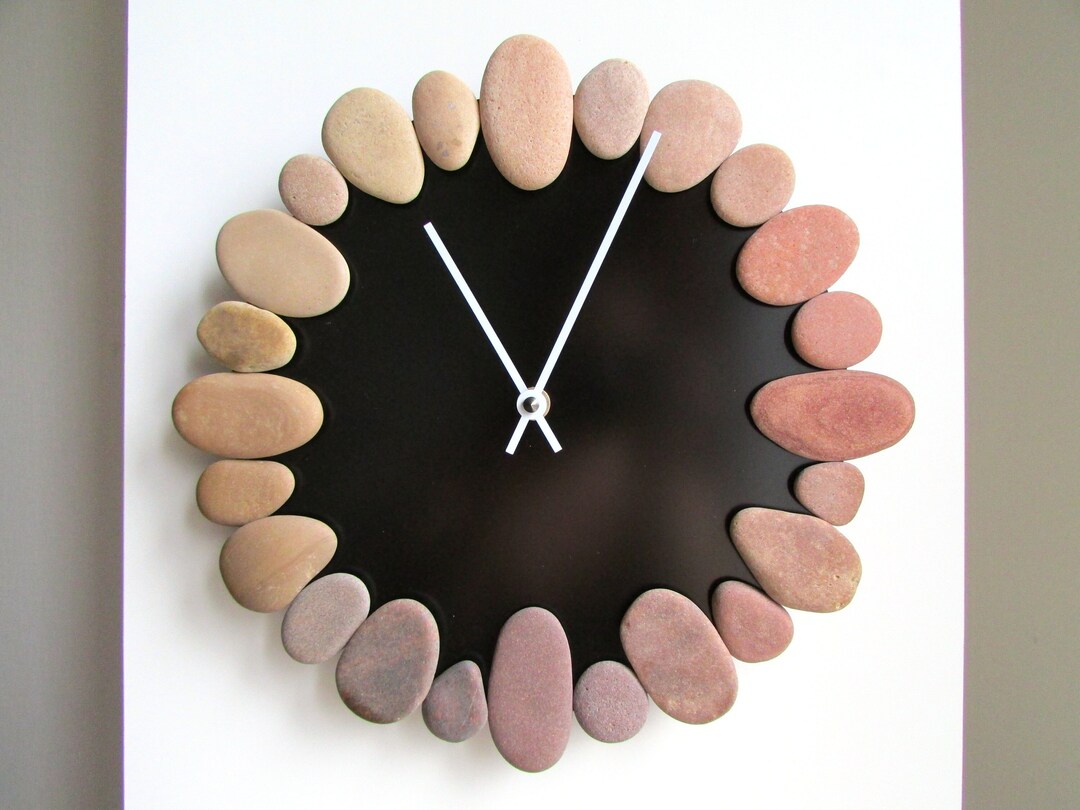 Pebble Art Clock 11", Coastal Stone Clock, Sea Pebble Wall Clock, Beach ...