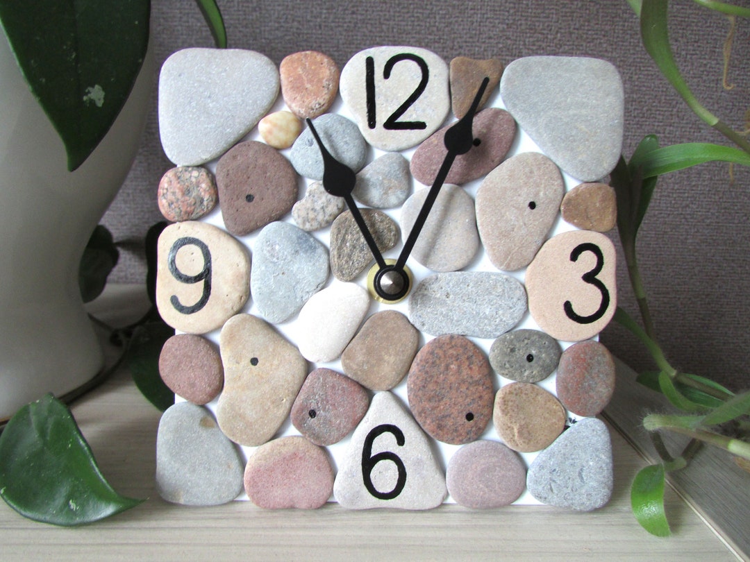 Colorful Stone Desk Clock 5 Pebble Art Clock Stone - Etsy