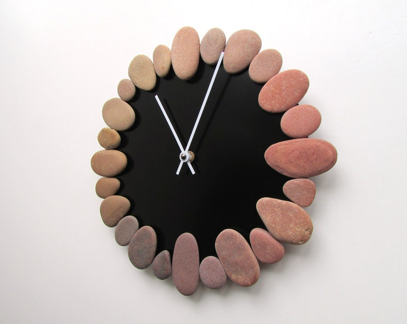 Pebble Art Clock 11", Coastal Stone Clock, Sea Pebble Wall Clock, Beach ...