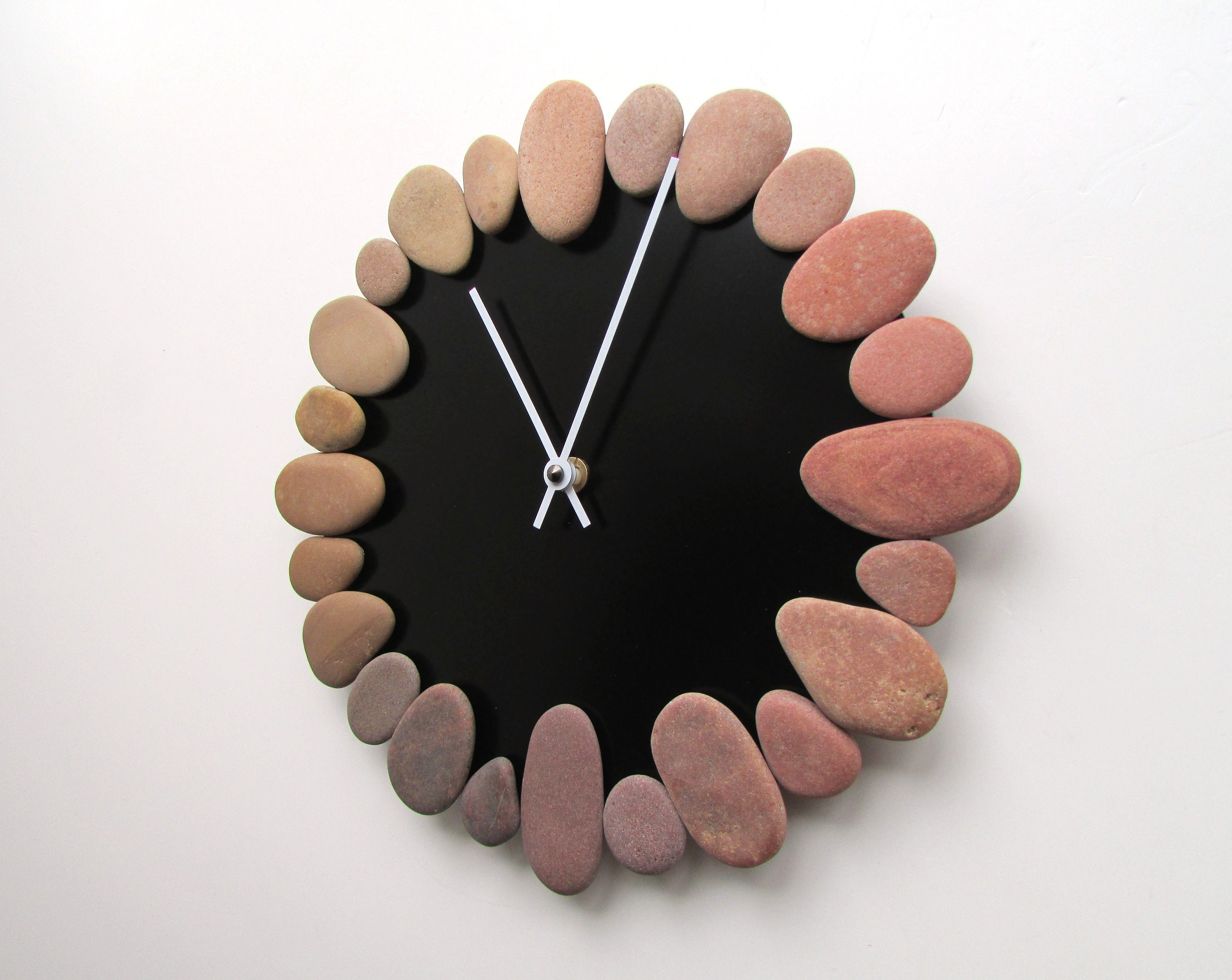 Pebble Art Clock 11", Coastal Stone Clock, Sea Pebble Wall Clock, Beach ...