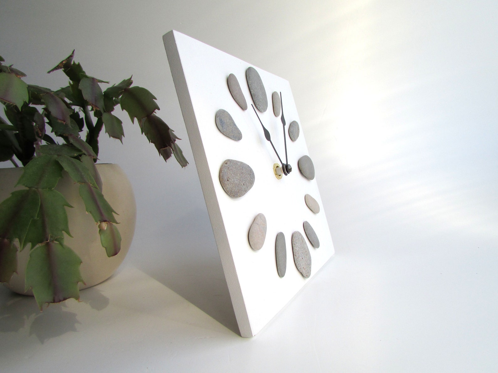 Gray Stone Desk Clock 7 Pebble Art Clock Coastal - Etsy