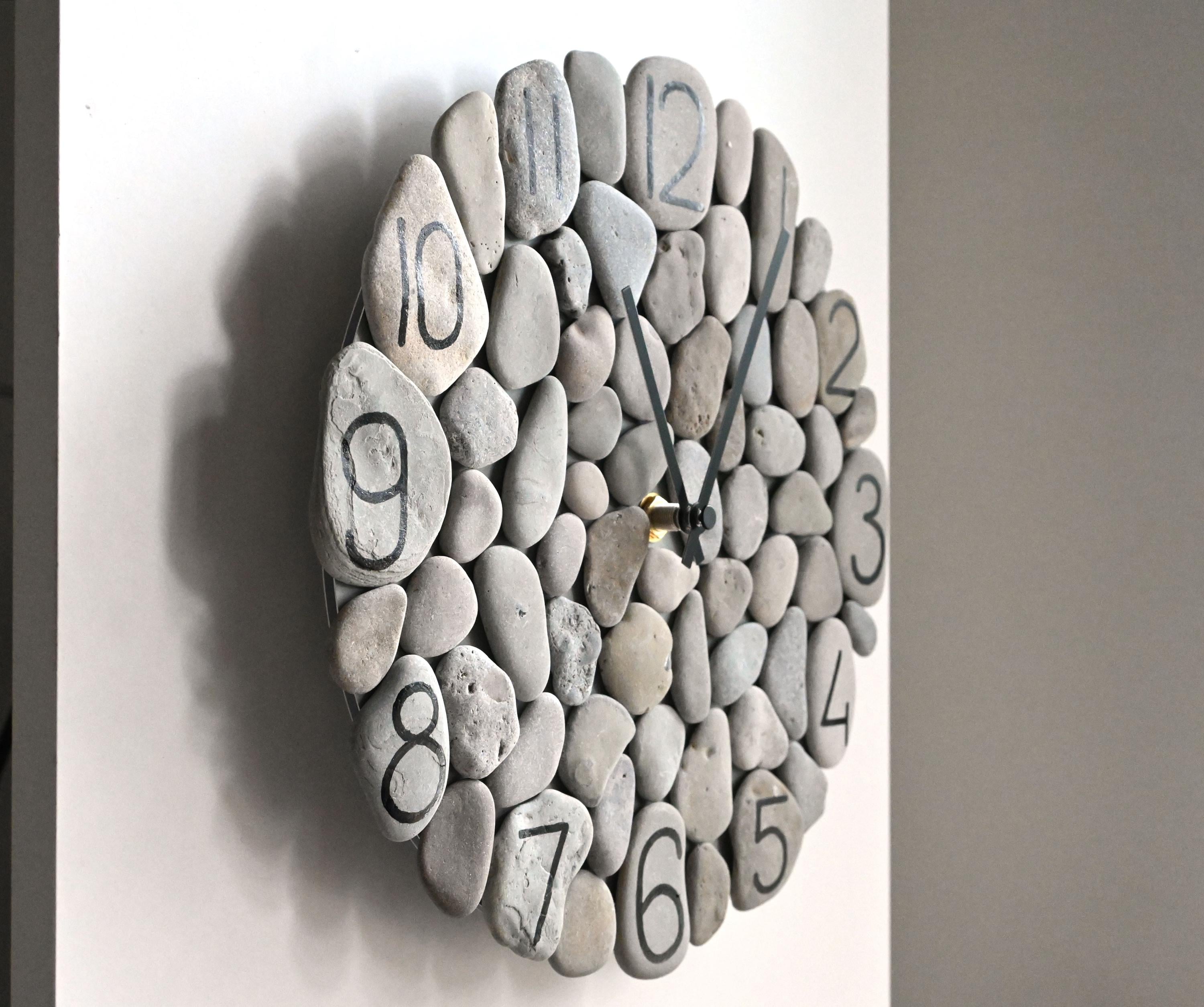 Gray Stone Mosaic Clock 10", Pebble Art Clock, Stone Wall Clock, Beach ...