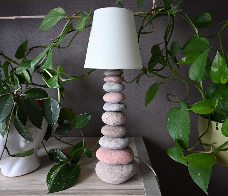 Stone Lamp, Coastal Decor, Bedside Scandinavian Night Light, Natural ...