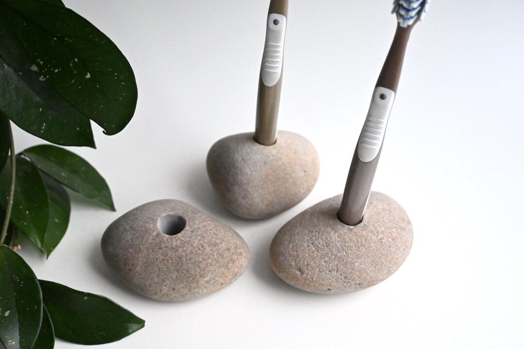 3 Toothbrush Holders, Stone Toothbrush Stand, Coastal Bathroom Decor ...