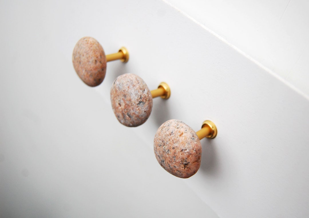 3 Stone Wall Hooks, Gold Color, Pebble Wall Hooks, Coastal Bathroom ...